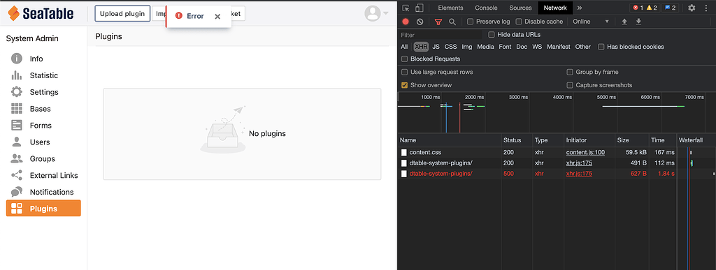 Error 500 when to Upload Plugins [SELF HOSTED] - User Talk - SeaTable Forum