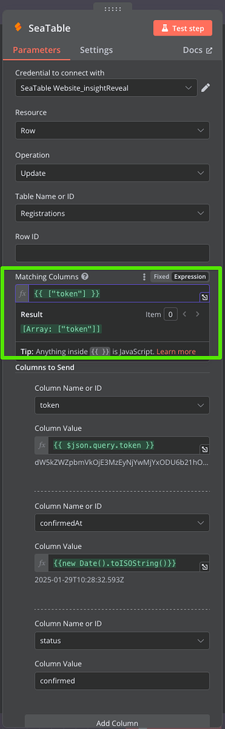 N8n row matching logic for update operation - Integrations - SeaTable Forum
