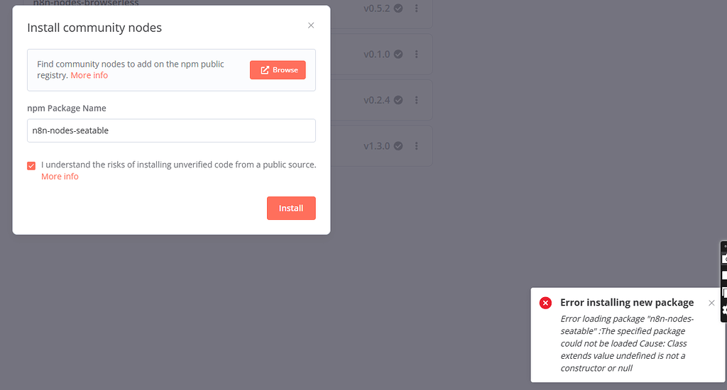 Error when installing Seatable n8n community node - User Talk - SeaTable Forum