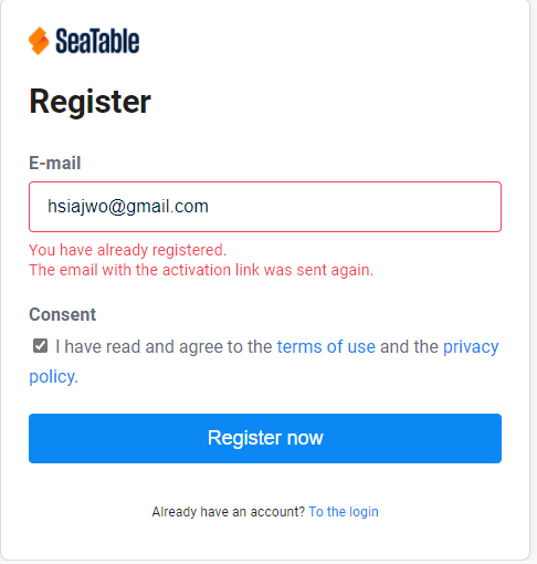 Unable to register - User Talk - SeaTable Forum